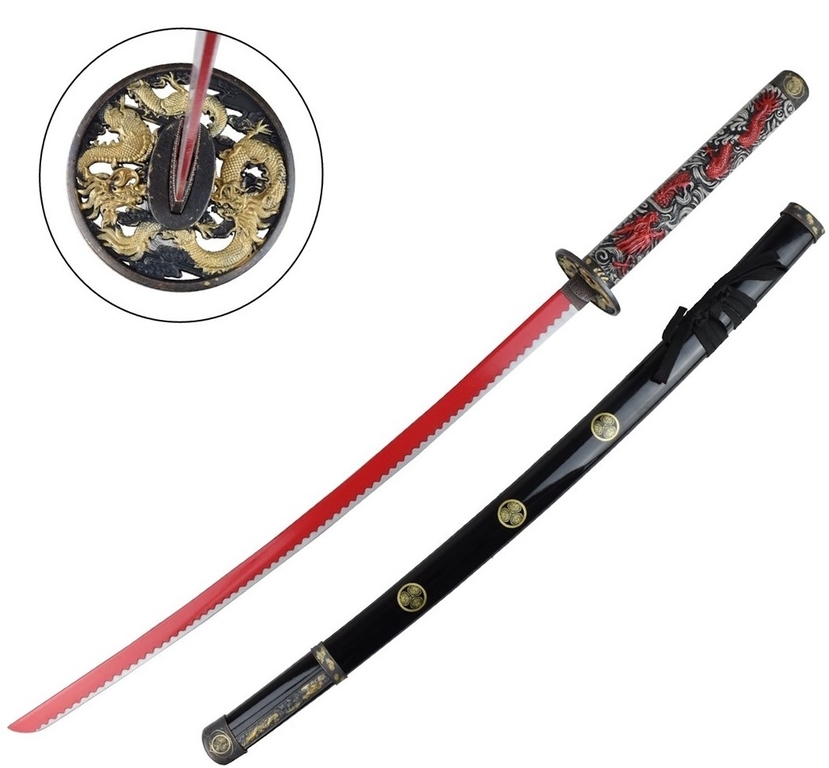 Katana arme design 95cm Dragon lame rouge - Katana - Couteau Azur