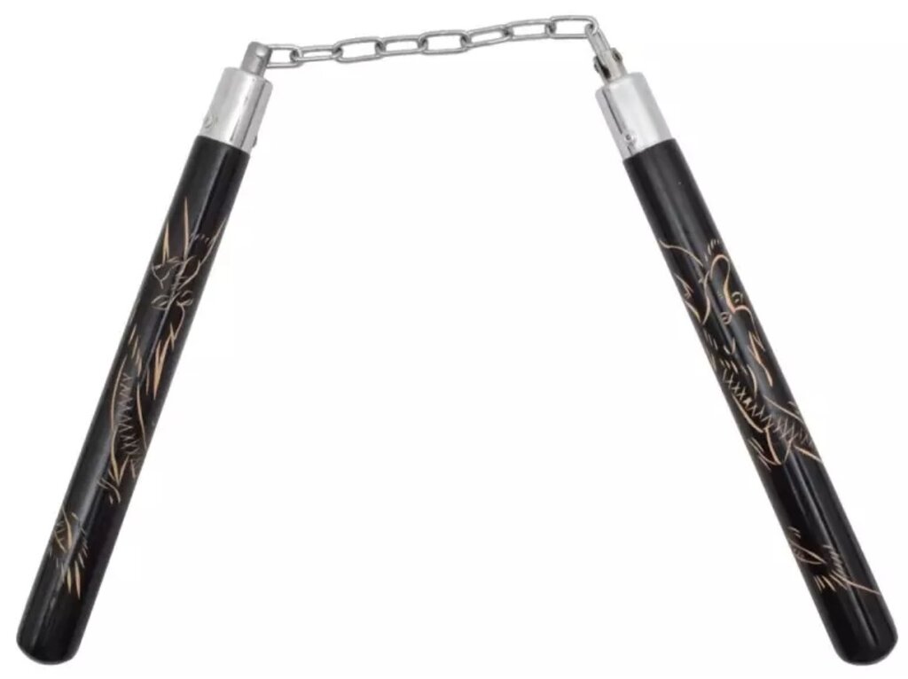 Nunchaku design gravé Dragon en bois massif - Nunchakus