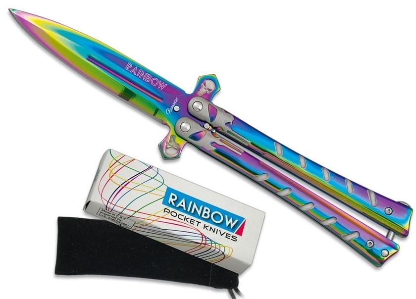 Couteau papillon balisong 23,5cm titane rainbow - papillons