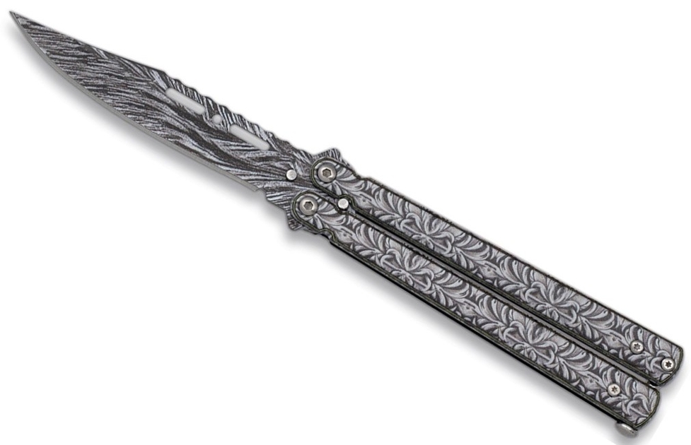 Couteau papillon balisong 21cm design gris - Couteaux papillons