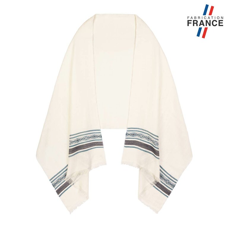 Châle Laine Merinos Blanc Bleu Atika - Made in France