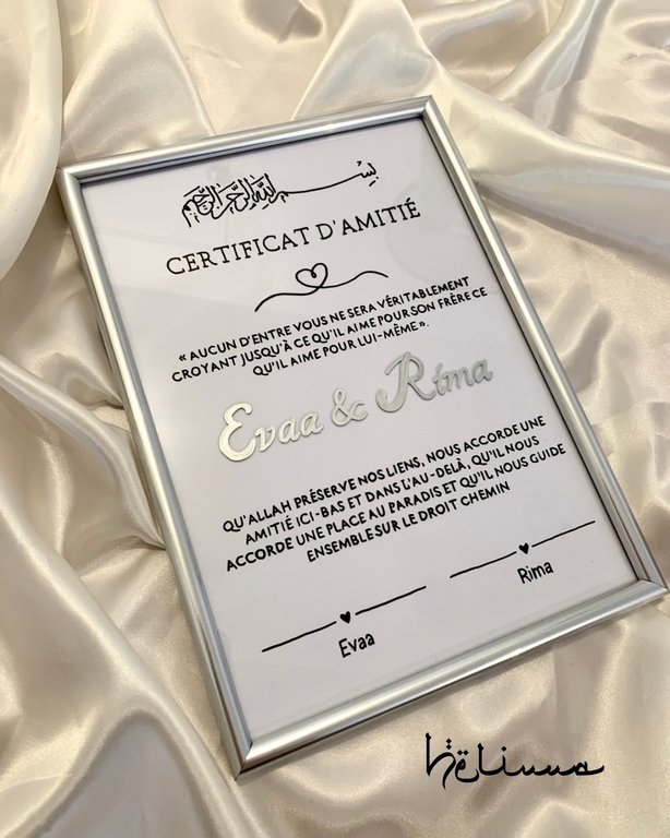 Cadre " Certificat d'amitié " - Nos cadres personnalisés - helinna