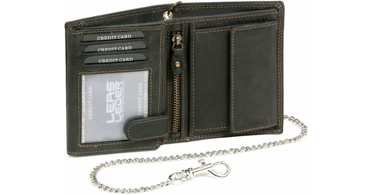 Portefeuille Biker LEAS MCL en Cuir Noir avec Chaîne RFID