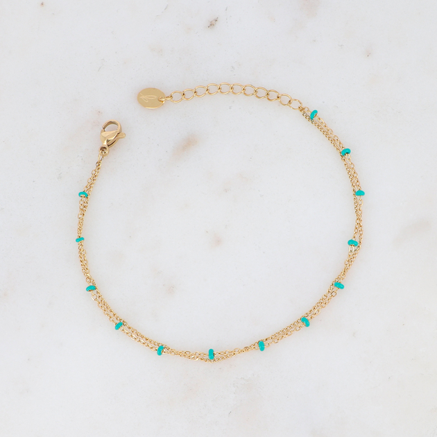 BRACELET 2 RANGS AVEC PERLES ÉMAILLÉES VERTES - Bracelets/Les dorés ...