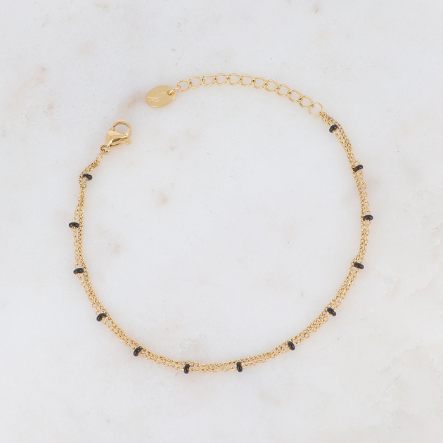 BRACELET 2 RANGS AVEC PERLES ÉMAILLÉES NOIRES - Bracelets/Les dorés ...