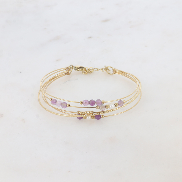 JONC SEMAINIER ORNÉ DE PIERRES NATURELLES (AMETHYSTE) - Bracelets/Les dorés - jozephine